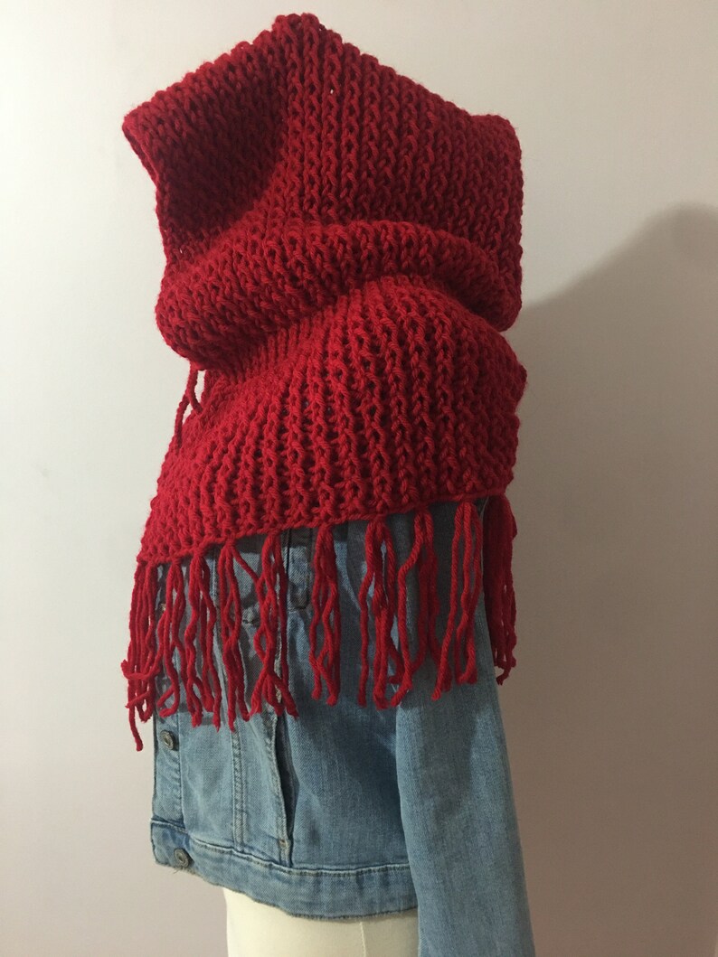 Red Wool Hooded Scarf Cable Knit Hoodie Scarves Wool Hooded - Etsy