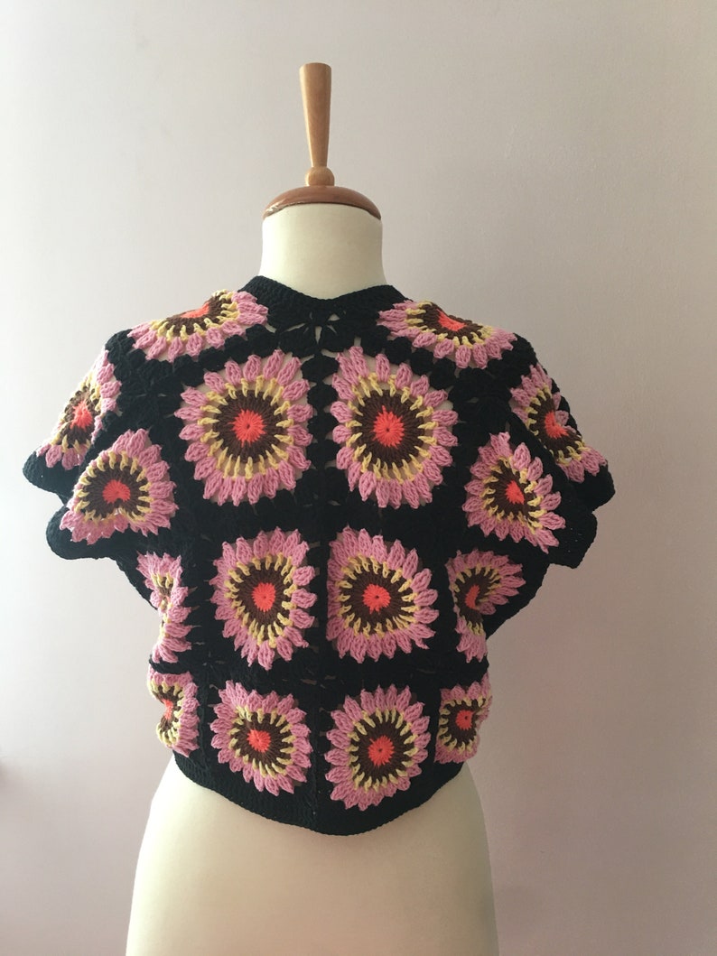 Black Crochet Vest Crochet Vest Granny Square Boho Top - Etsy