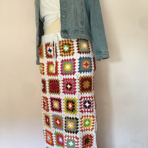 White Vintage Inspired Granny Square Maxi Skirt, Granny Square Maxi ...