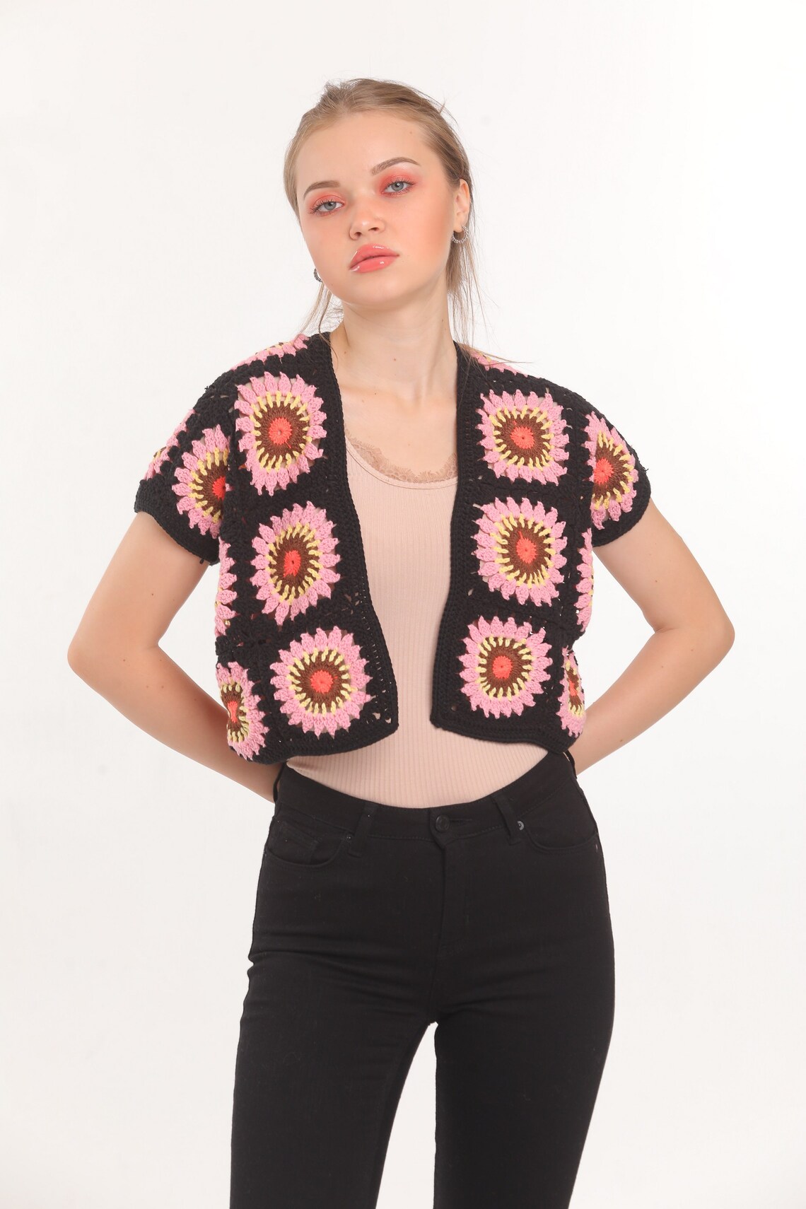 Black Crochet Vest Crochet Vest Granny Square Boho Top - Etsy