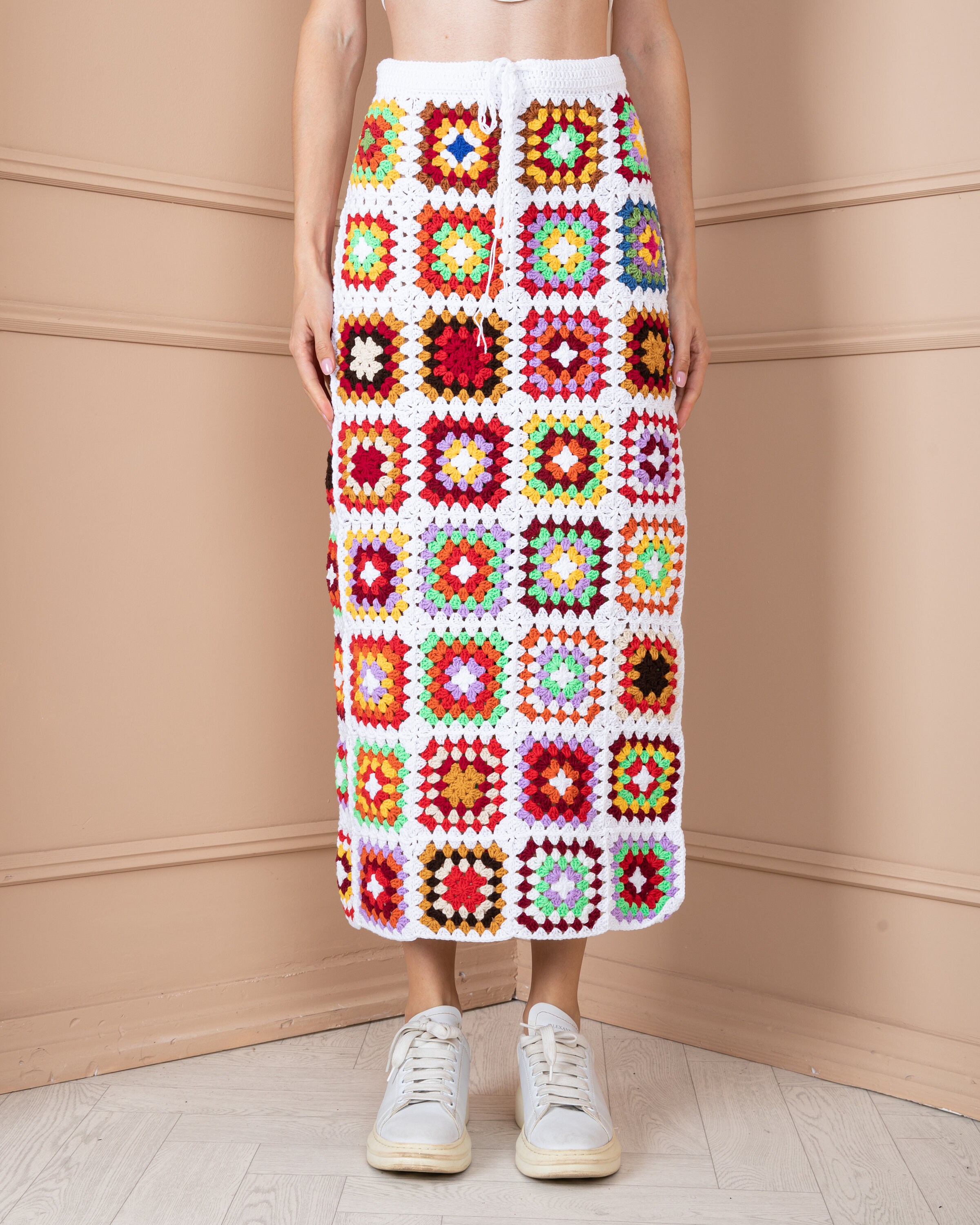 White Vintage Inspired Granny Square Maxi Skirt Granny Square - Etsy