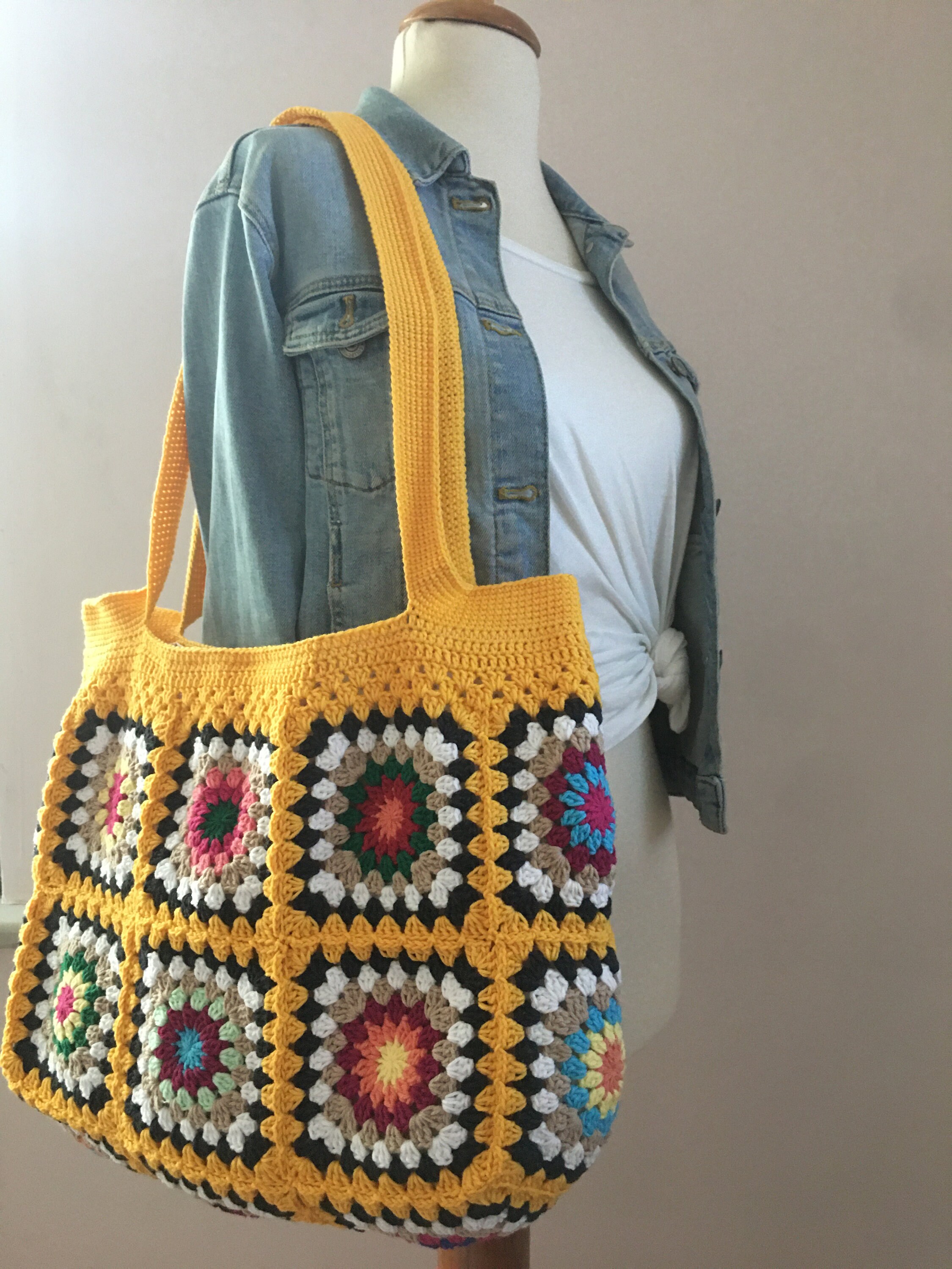 Crochet Shoulder Bag, Granny Square Shoulder Bag, Beach Bag, Tote Bag ...