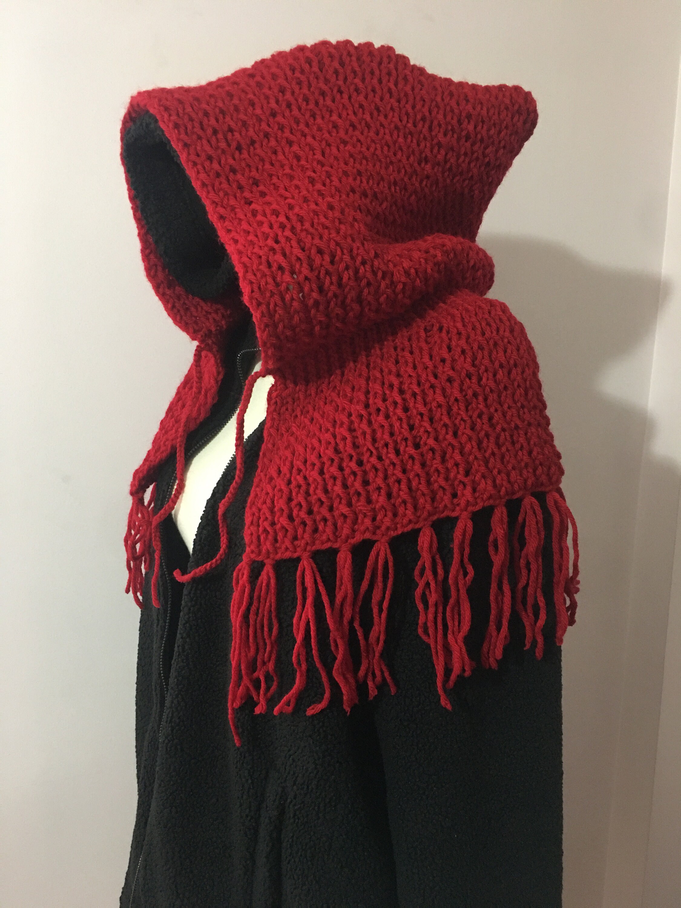 Red Wool Hooded Scarf Cable Knit Hoodie Scarves Wool Hooded - Etsy