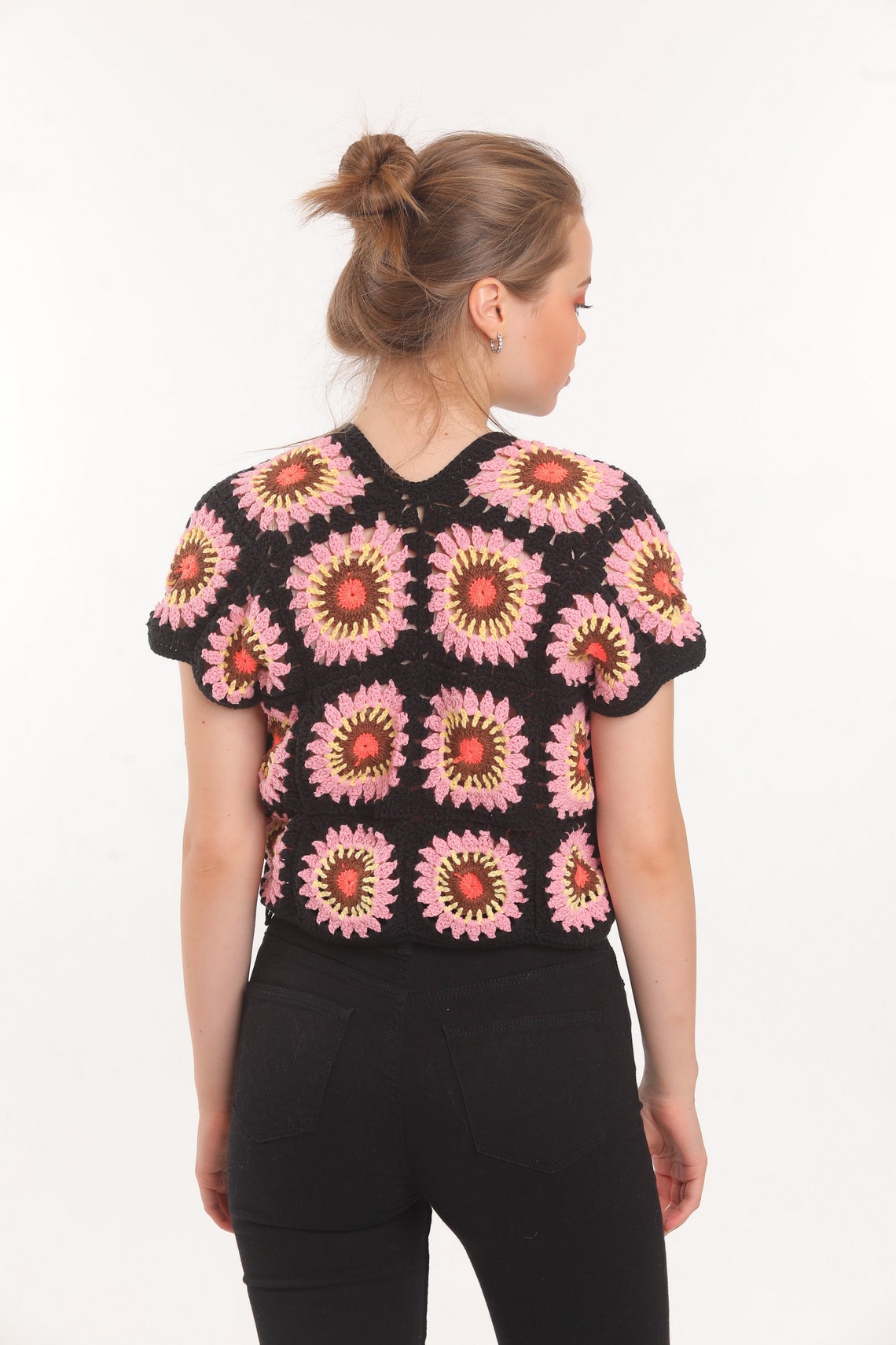 Black Crochet Vest Crochet Vest Granny Square Boho Top - Etsy