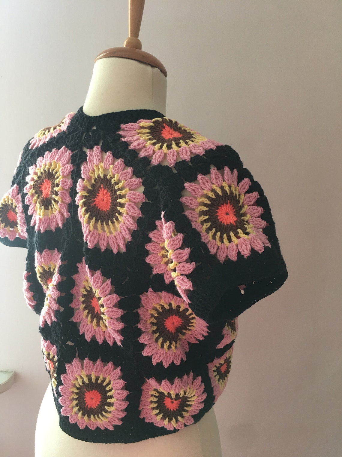 Black Crochet Vest Crochet Vest Granny Square Boho Top - Etsy
