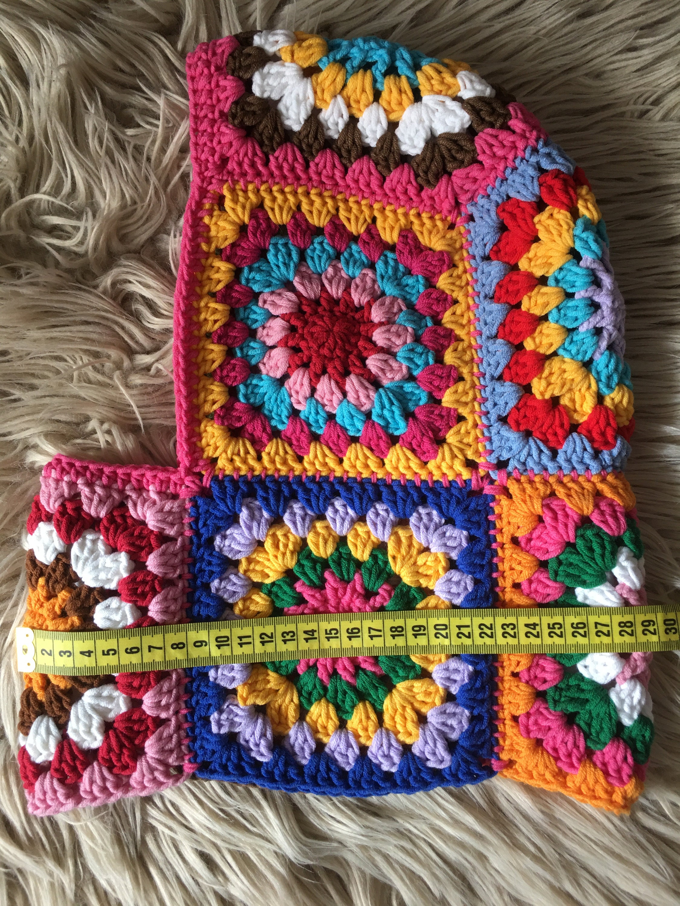 Pink Crochet Granny Square Colorful Balaclava Crochet Granny - Etsy