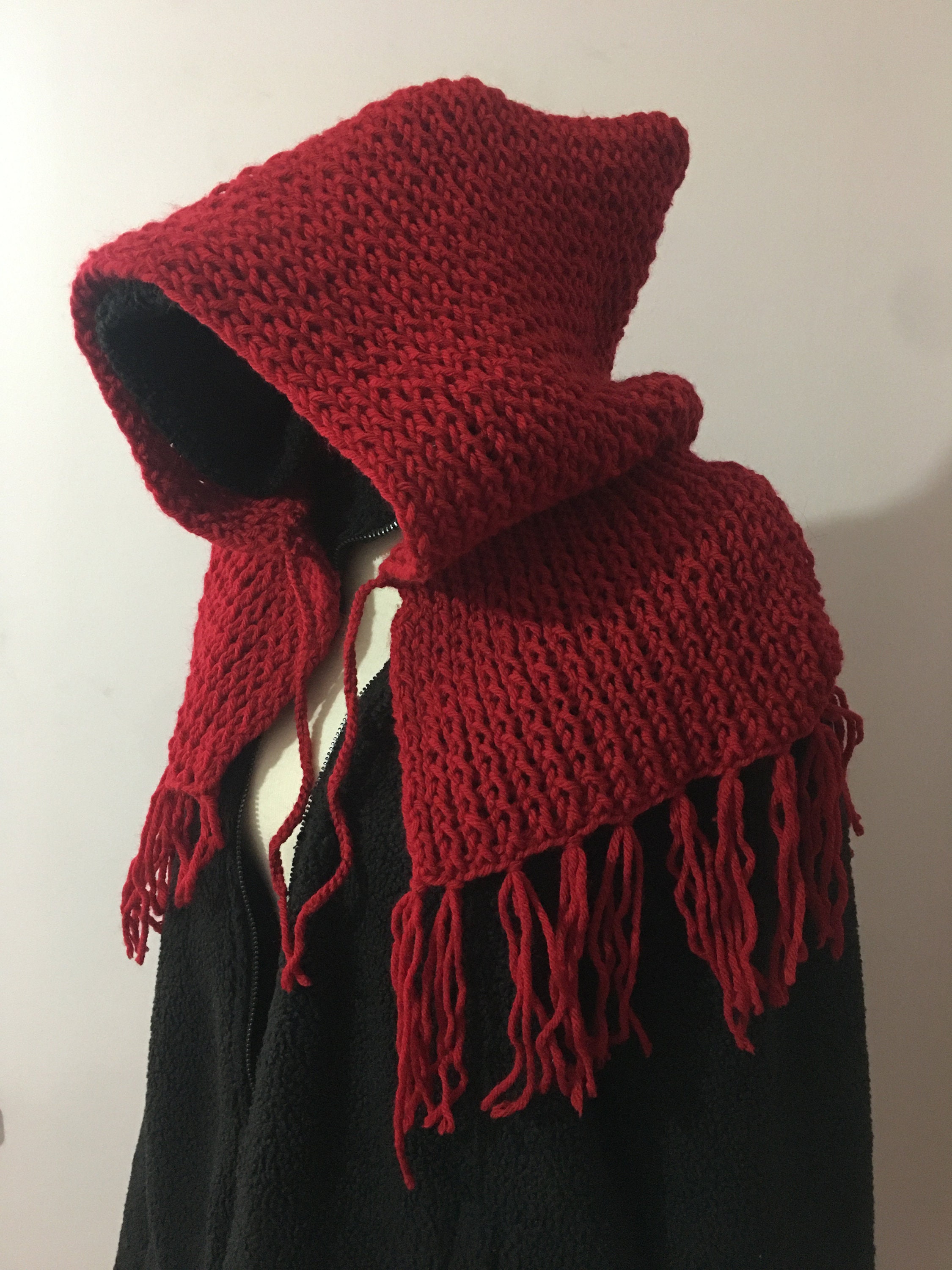 Red Wool Hooded Scarf Cable Knit Hoodie Scarves Wool Hooded - Etsy