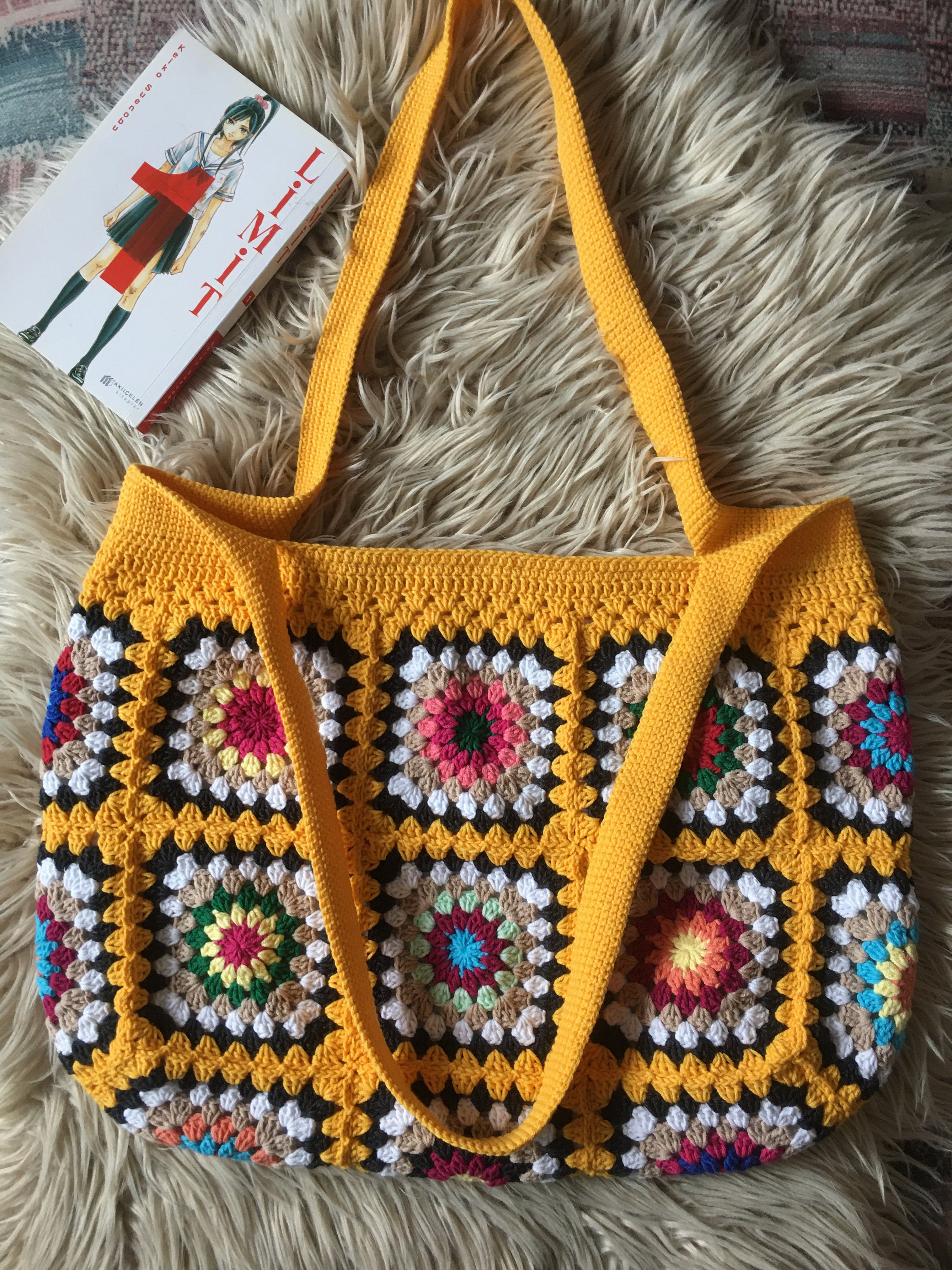 Crochet Shoulder Bag, Granny Square Shoulder Bag, Beach Bag, Tote Bag ...