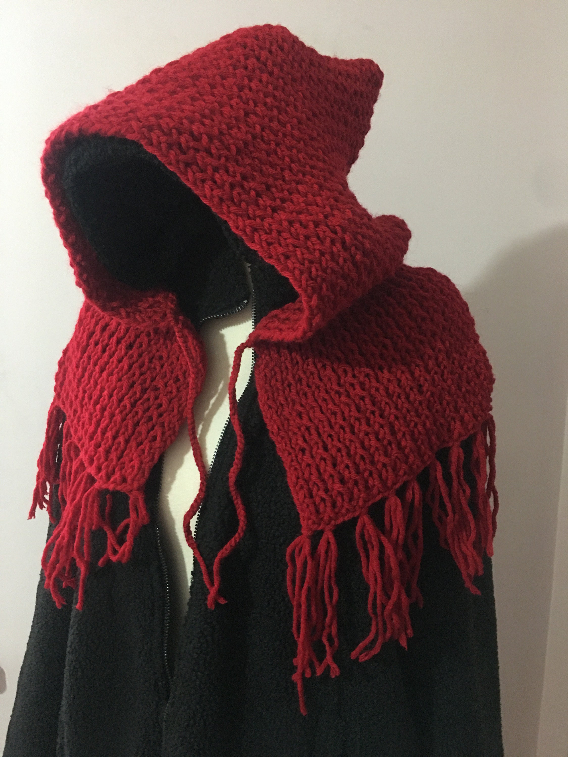 Red Wool Hooded Scarf Cable Knit Hoodie Scarves Wool Hooded - Etsy