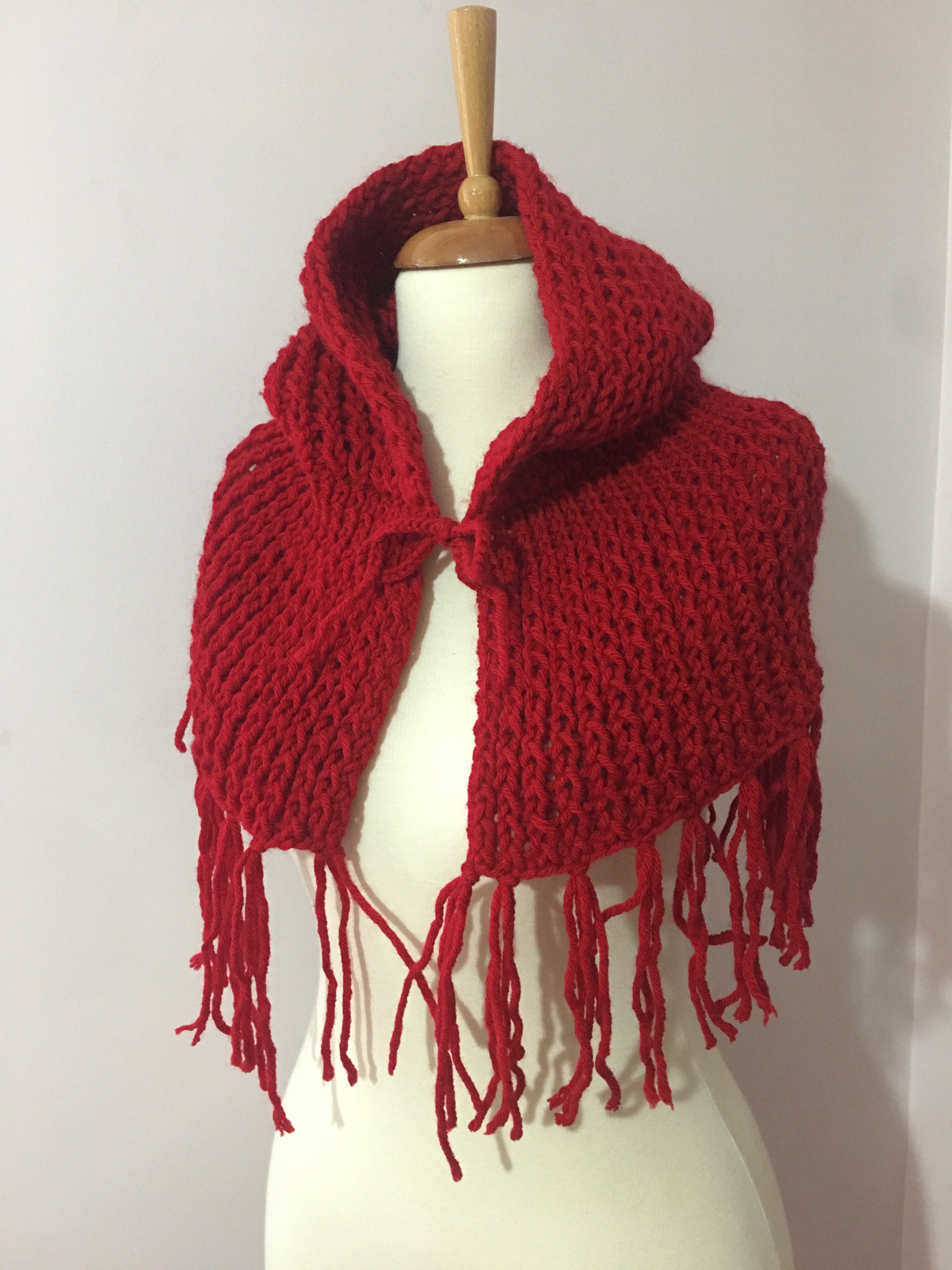 Red Wool Hooded Scarf Cable Knit Hoodie Scarves Wool Hooded - Etsy