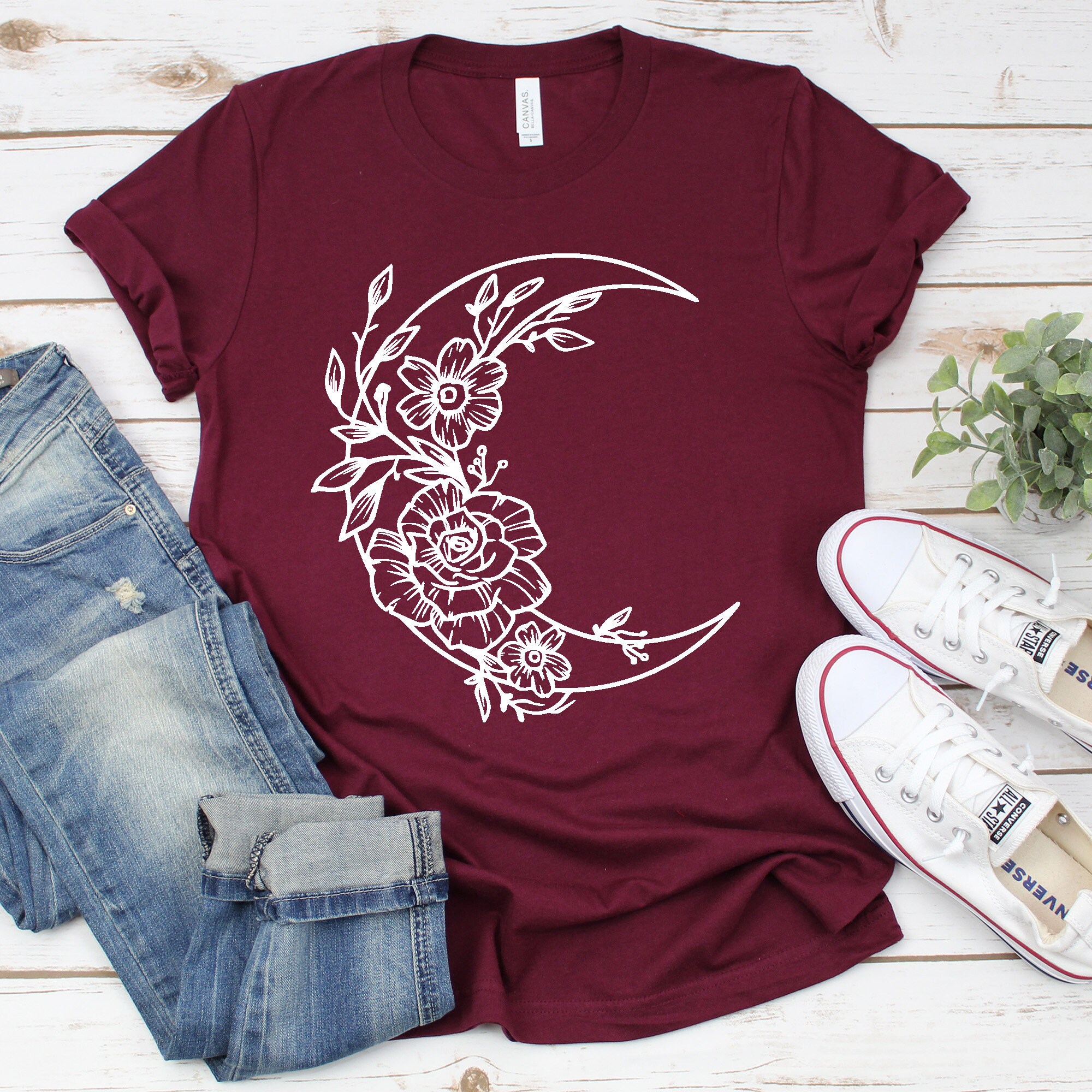 Floral Moon Shirt Moon Shirt Floral Shirt Moon Boho Shirt - Etsy