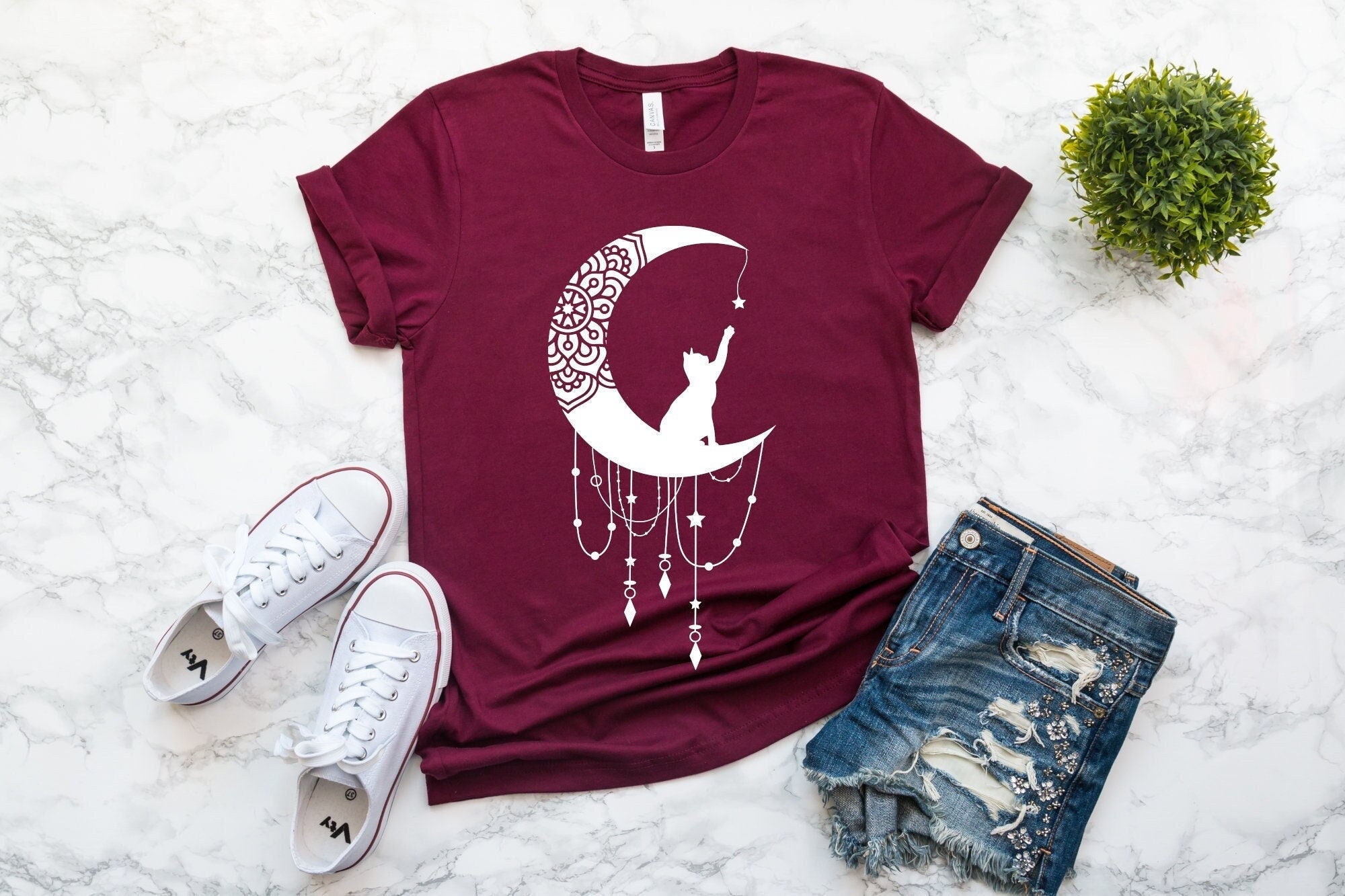 Cat Sitting on Moon Shirt Mandala Cat Moon Tee Cat Lover - Etsy