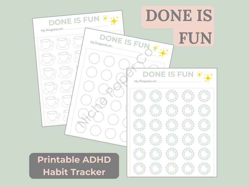 ADHD Habit Tracker – “done is Fun” Sun Icon Printable (30-day Visual ...