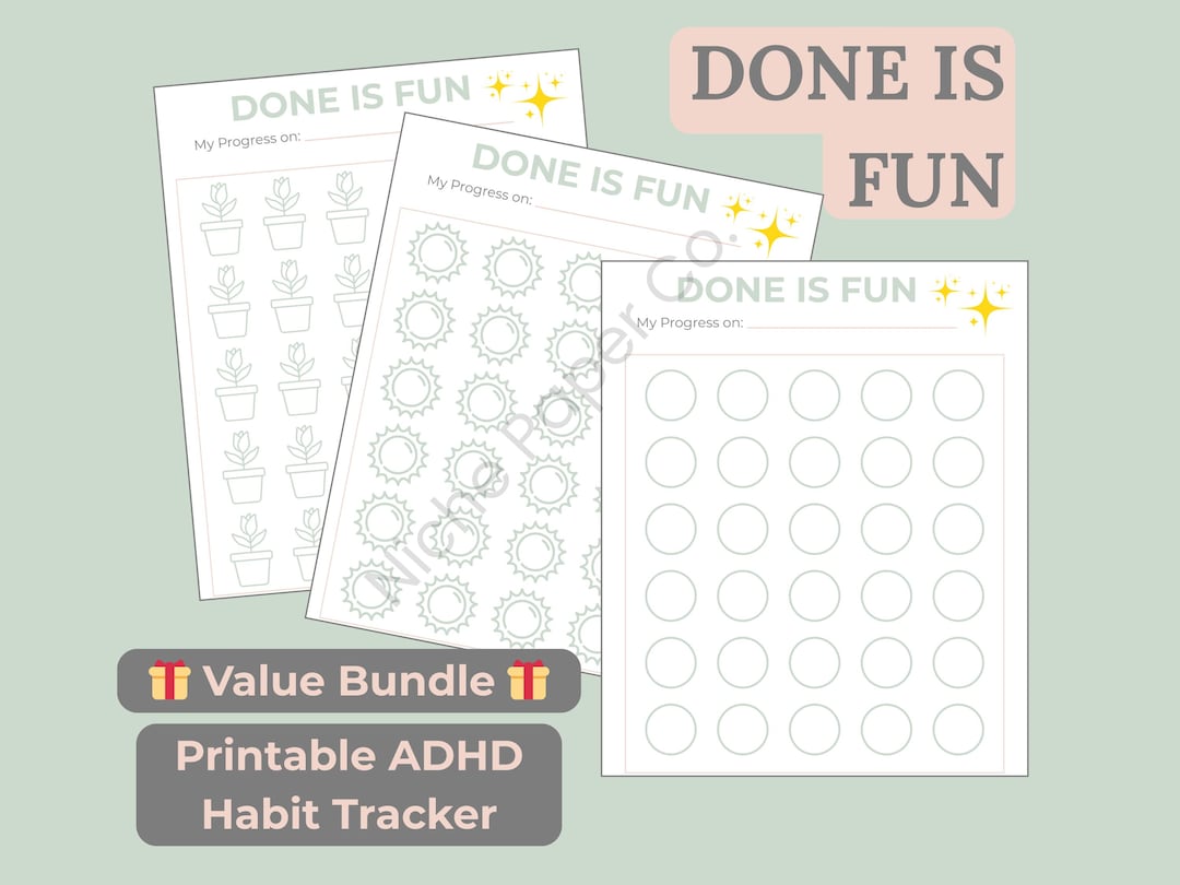 ADHD Habit Tracker Printable – 30-day ‘done is Fun’ Progress Chart for ...