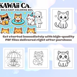 Kawaii Cat Coloring Pages | Cute Printable Cat Art for Kids & Adults ...