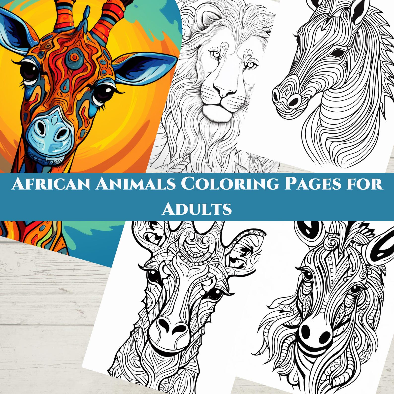 African Animals Coloring Book - Adult Safari Coloring, Stress Relief ...