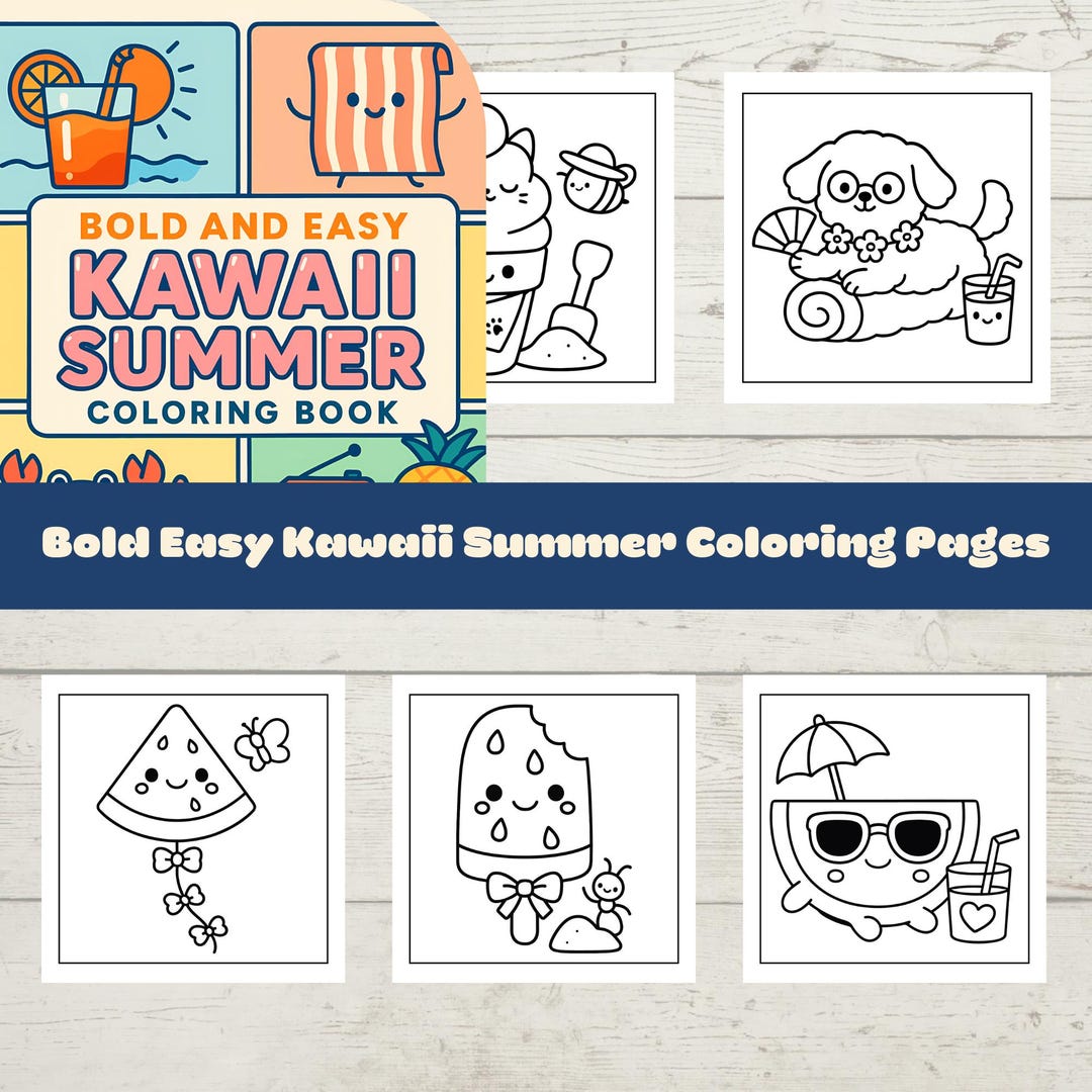 Summer Coloring Pages - Cute Kawaii Beach Art, Easy Printable Vacation ...