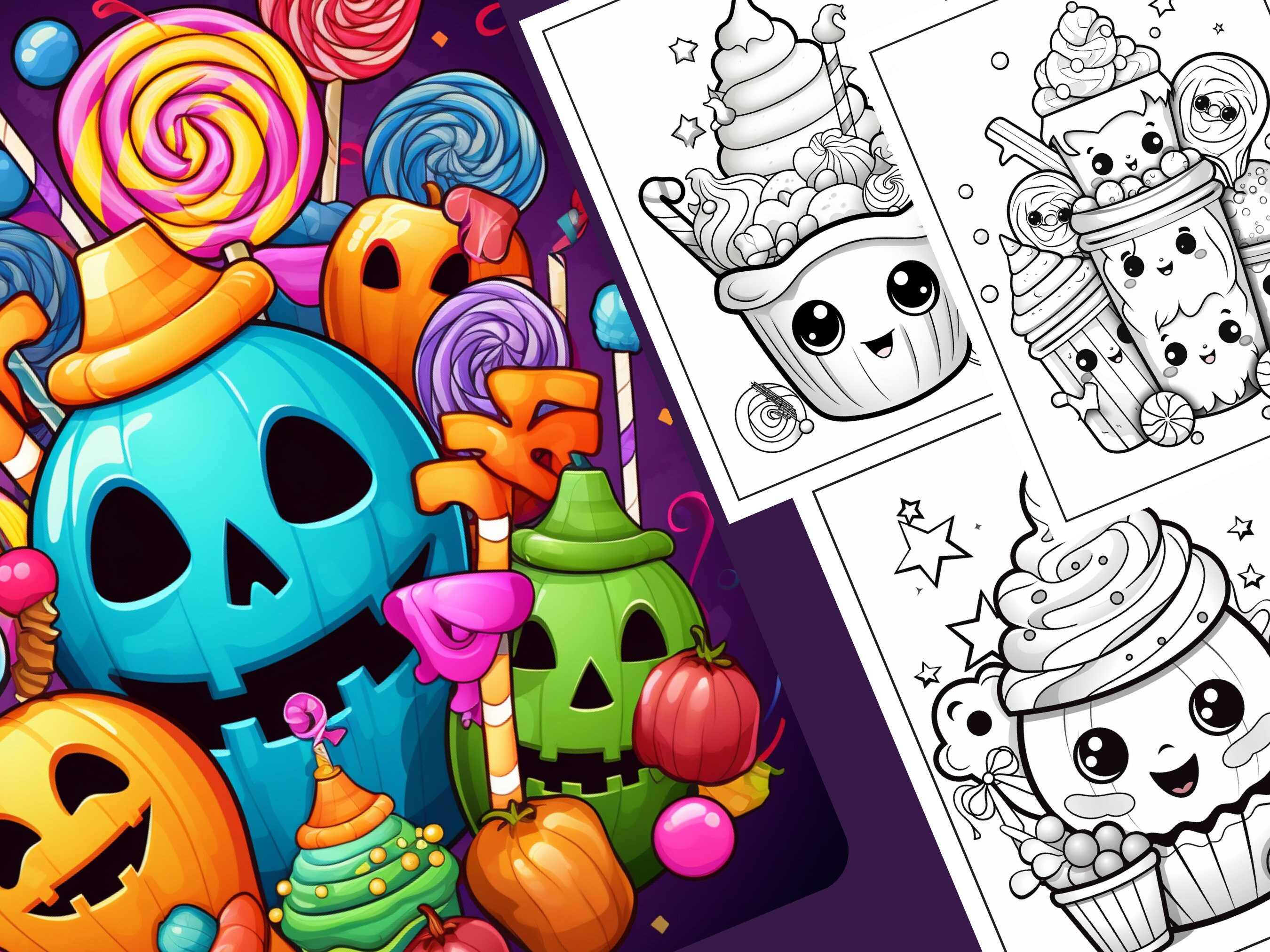 Kawaii Candy Halloween Coloring Pages, Pumpkin Coloring Pages ...
