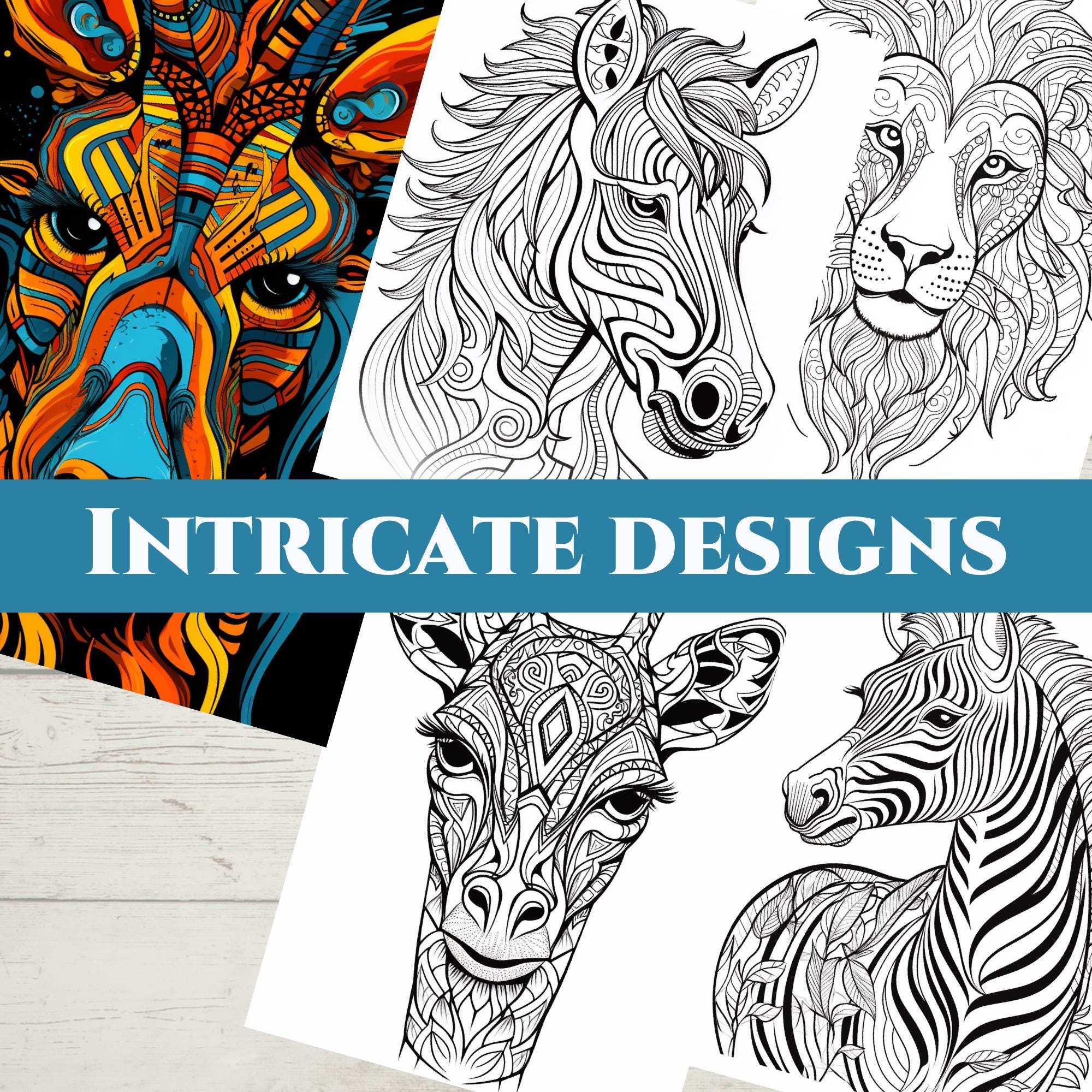 African Animals Coloring Book - Adult Safari Coloring, Stress Relief ...