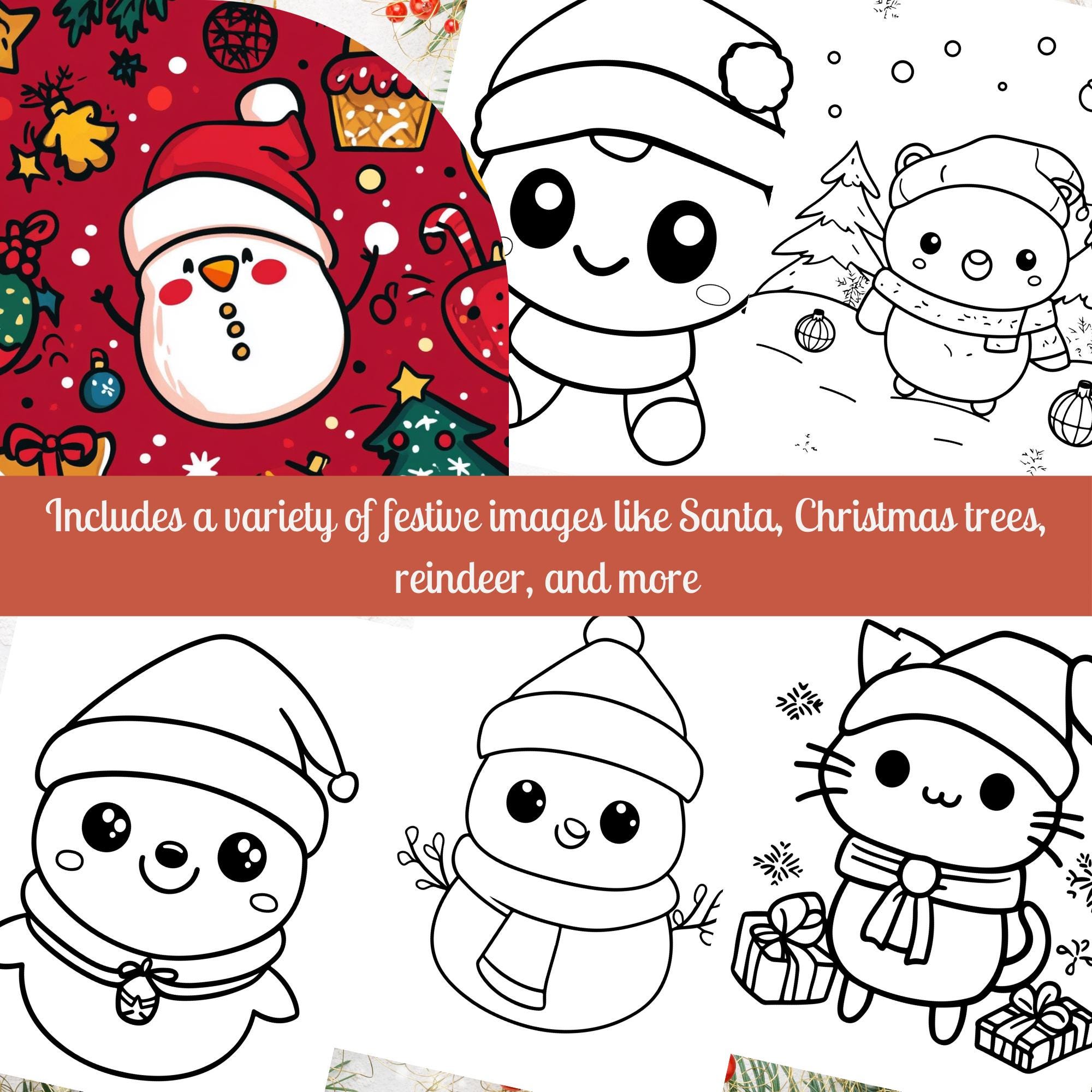 Kawaii Christmas Coloring Pages | Easy Xmas Coloring Sheets and Bold ...