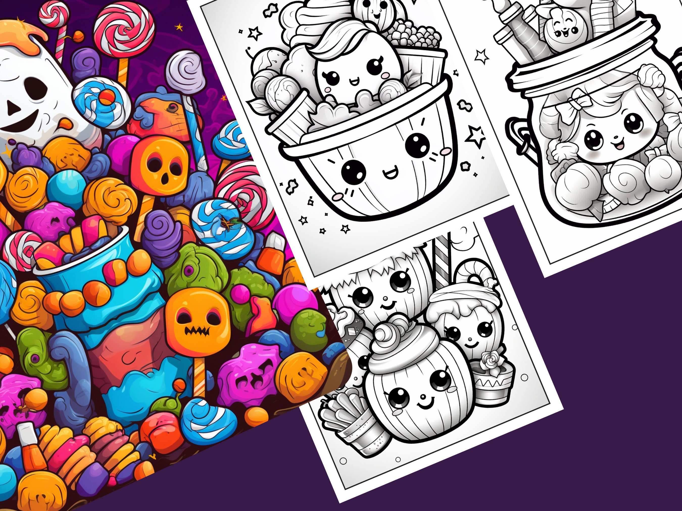 Kawaii Candy Halloween Coloring Pages, Pumpkin Coloring Pages ...
