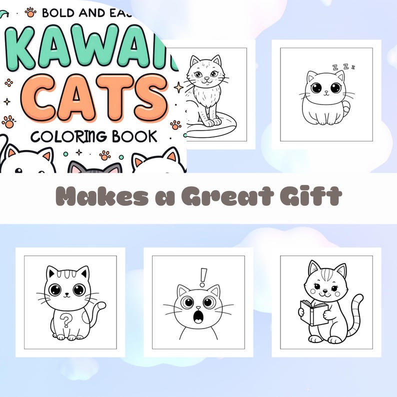 Kawaii Cat Coloring Pages | Cute Printable Cat Art for Kids & Adults ...