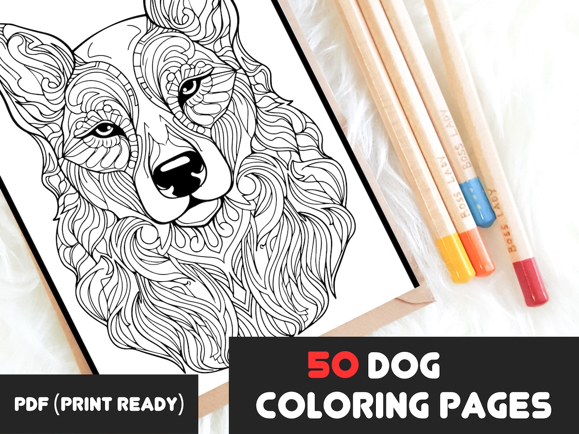 50 Dogs Coloring Pages, Stress-relieving Coloring Pages, Anti-stress ...