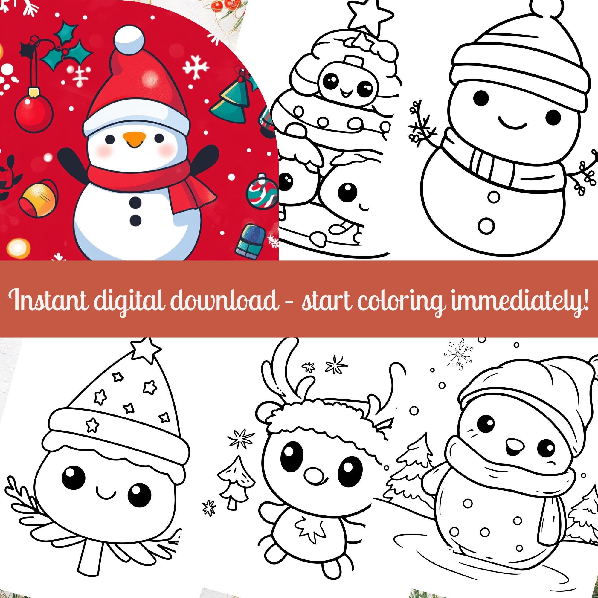 Kawaii Christmas Coloring Pages | Easy Xmas Coloring Sheets and Bold ...