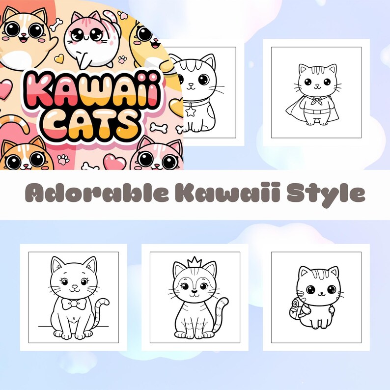 Kawaii Cat Coloring Pages | Cute Printable Cat Art for Kids & Adults ...