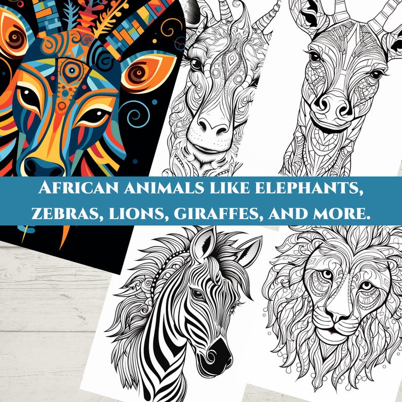 African Animals Coloring Book - Adult Safari Coloring, Stress Relief ...
