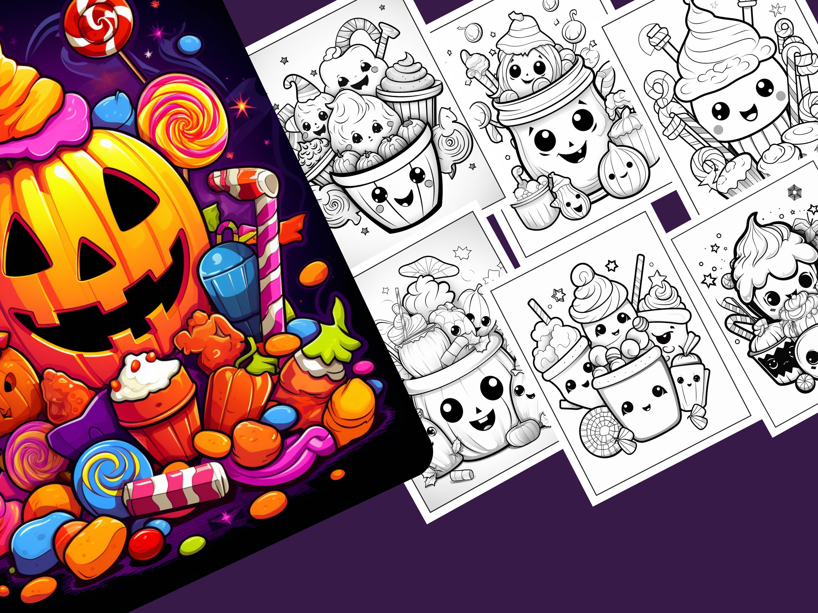 Kawaii Candy Halloween Coloring Pages, Pumpkin Coloring Pages ...