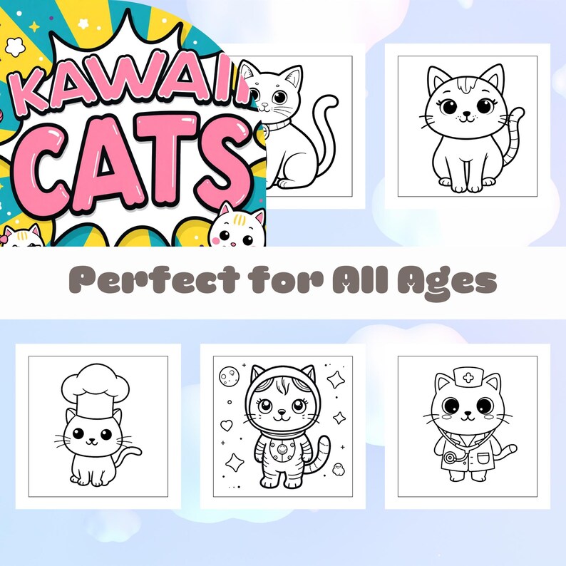Kawaii Cat Coloring Pages | Cute Printable Cat Art for Kids & Adults ...