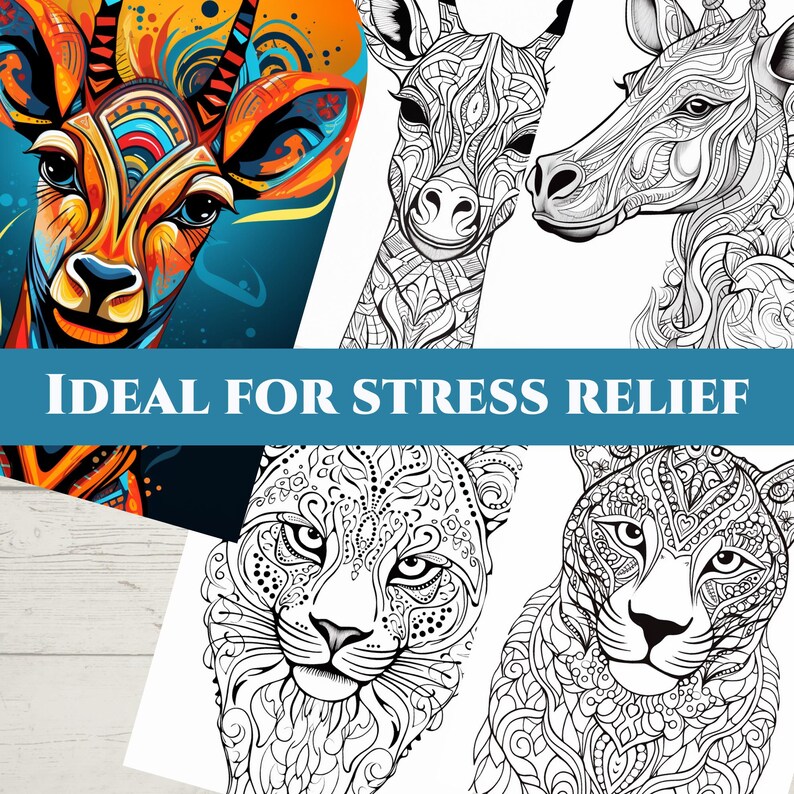 African Animals Coloring Book - Adult Safari Coloring, Stress Relief ...
