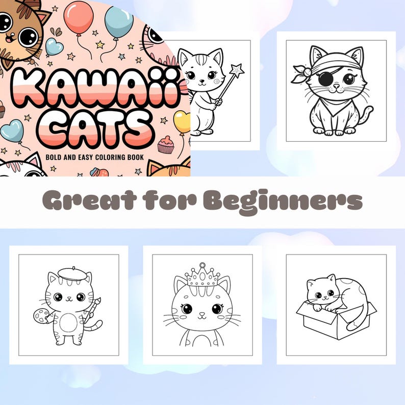 Kawaii Cat Coloring Pages | Cute Printable Cat Art for Kids & Adults ...