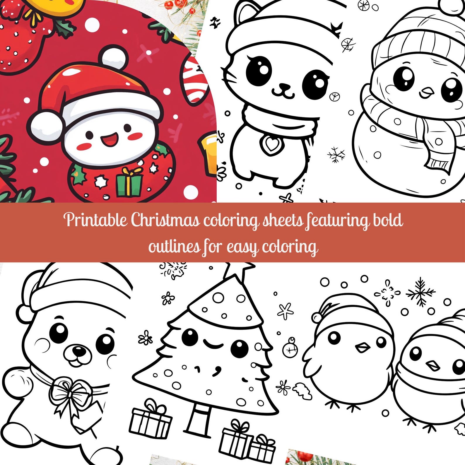 Kawaii Christmas Coloring Pages | Easy Xmas Coloring Sheets and Bold ...