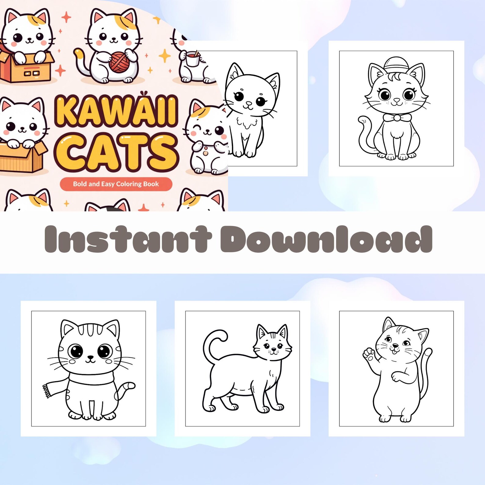 Kawaii Cat Coloring Pages | Cute Printable Cat Art for Kids & Adults ...