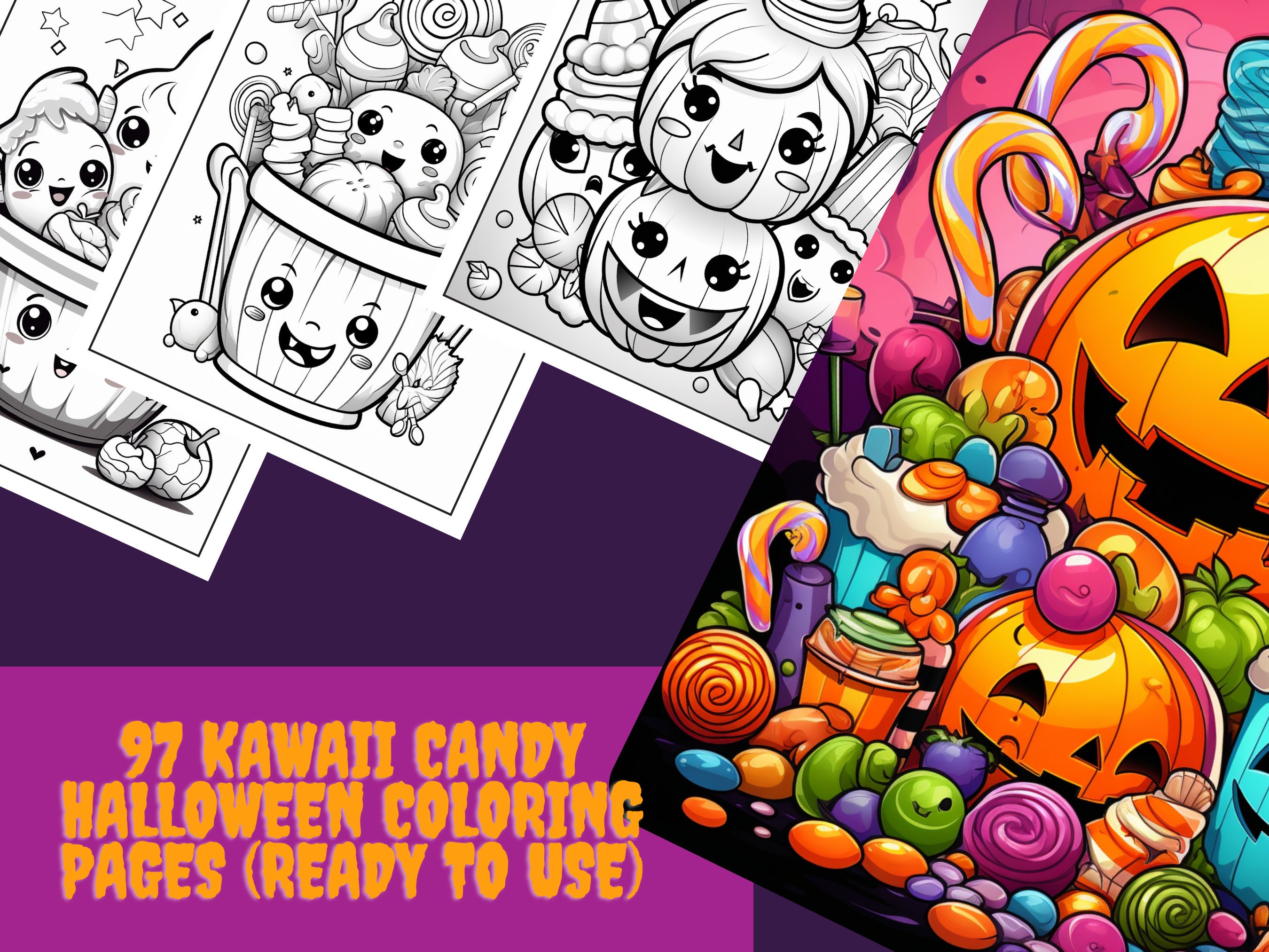 Kawaii Candy Halloween Coloring Pages, Pumpkin Coloring Pages ...