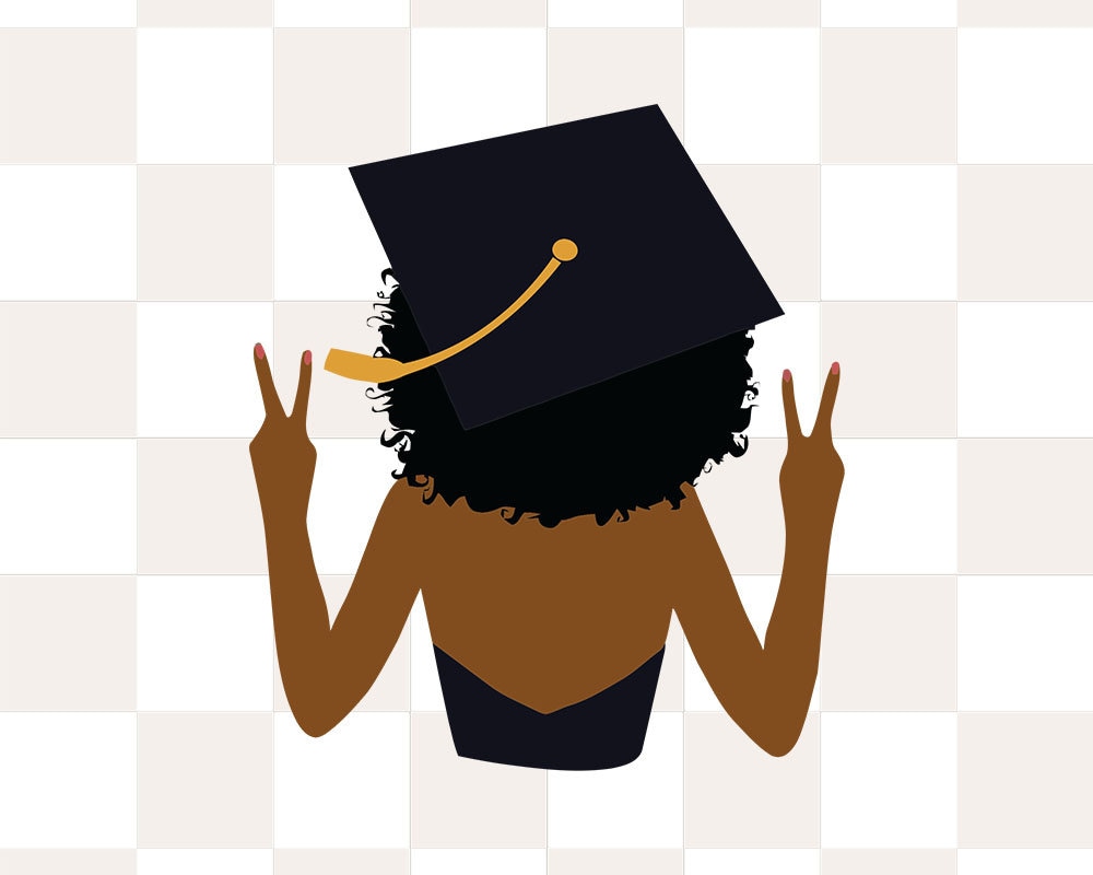 Woman graduation SVG Blue gold deuces African American Afro | Etsy