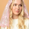 Traditional Catholic Veil, Pink Church Veil, Gold Short Lace Veil - Etsy