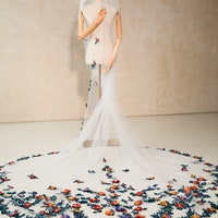Colorful Lawn Wedding Veil,colorful Flowers Outdoor Wedding Veil,floral ...