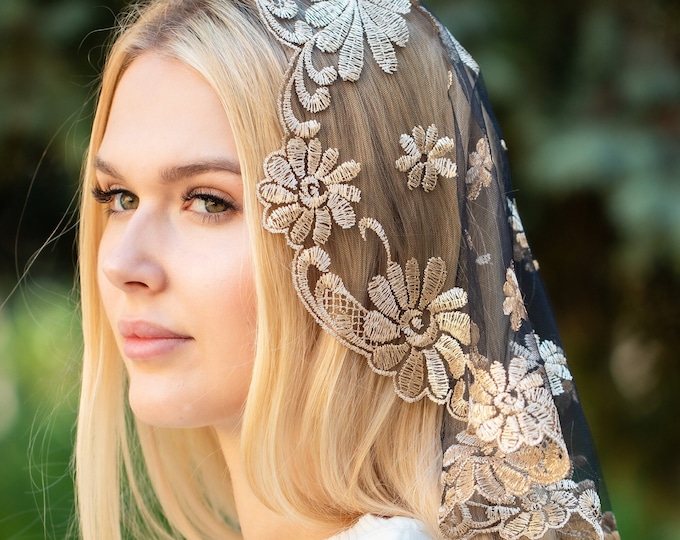 Gold Short Veil , Catholic Head Covering Veil for Church, Catholic Lace ...