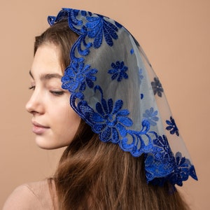 Blue Veil for Church, Catholic Head Covering Veil for Church, Catholic ...