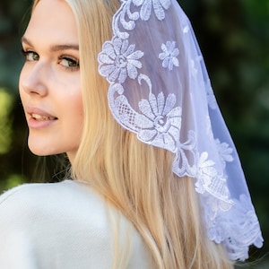 White Catholic Head Covering Veil for Church, Catholic Lace White ...