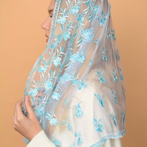 Infinity Light Blue Veil, Veil for Church, Blue Chapel Veil - Etsy