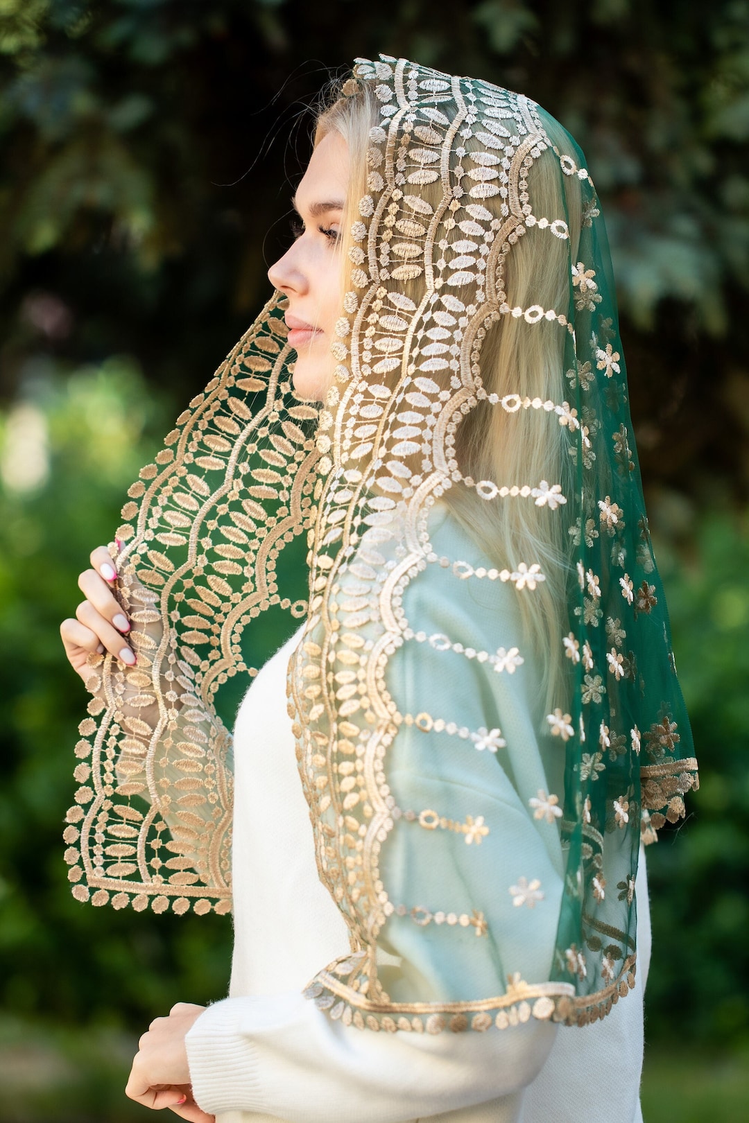 Green Mass Veil, Long Veil Mantilla, Faith Head Coverings Holy, Chapel ...