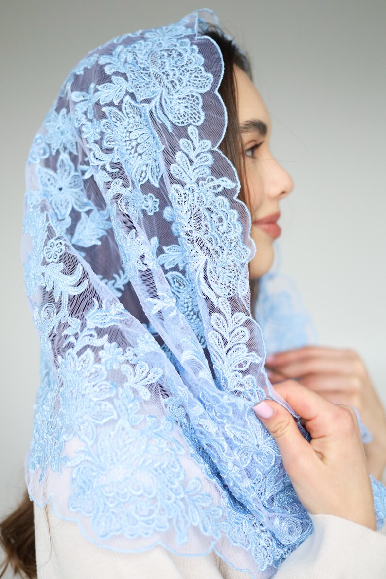 Infinity Blue Chapel Veil, Catholic Lace Mantilla, Catholic Head ...
