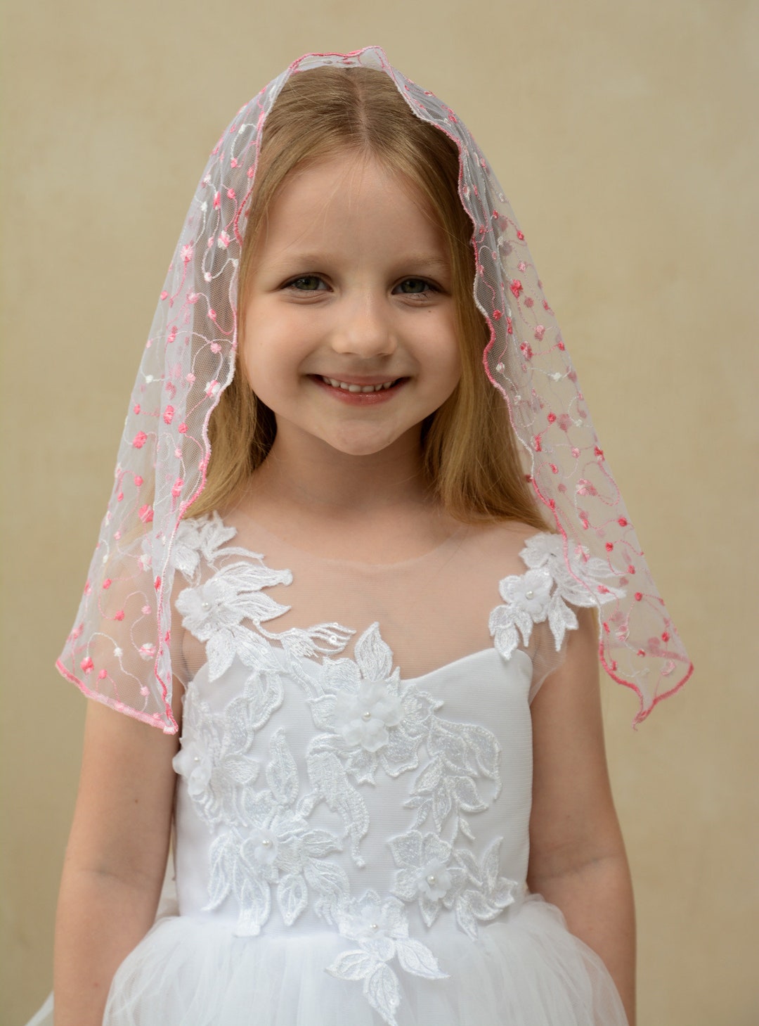 Pink Child Veil, Pink Kid Veil for Mass, Child Lace Mantilla - Etsy
