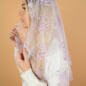 Limited Purple Long Veil, Long Mantilla, Purple Gradient Catholic Veil ...