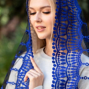 NEW!! Long Blue Mass Veil, Veil Mantilla, Faith Head Coverings Holy ...