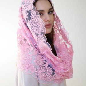 Pink Infinity Veil, Pink Chapel Veil, Catholic Head Covering Veil for ...